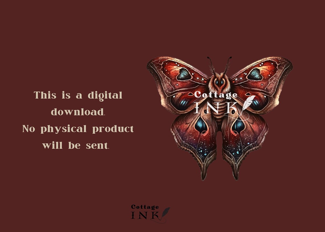 Watercolour Mystical Moth Clipart Bundle, Gothic Moth Butterfly PNG ...