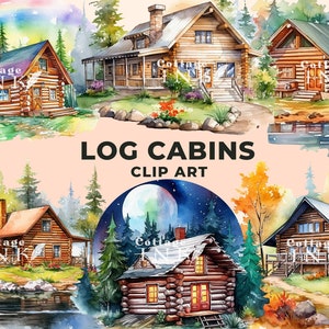 Watercolour Log Cabin Clipart Bundle, Cabins in the Woods Clipart ...