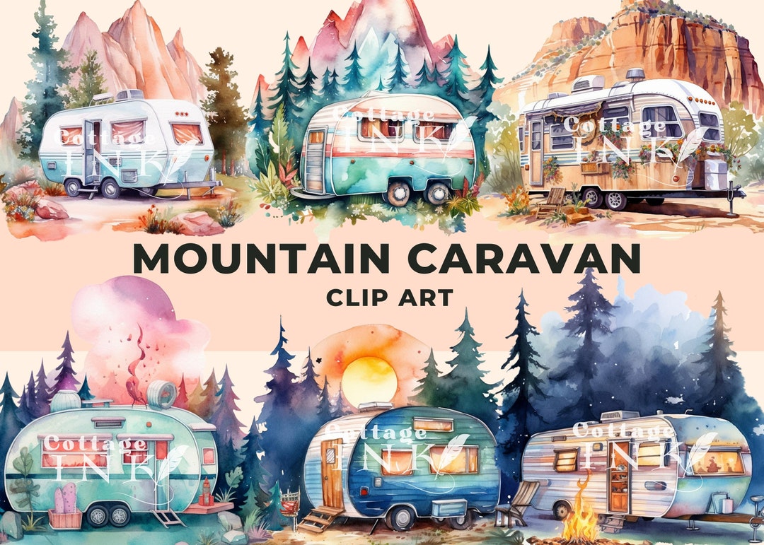 Watercolor Campervan Clipart Bundle, Vanlife Camping Clipart, Cozy ...