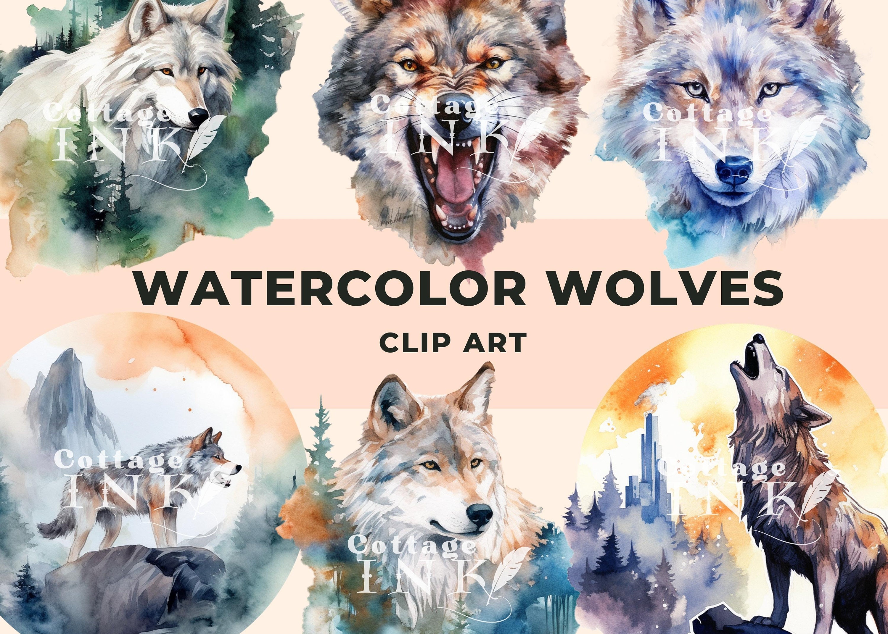 Watercolor Wolves Clipart Bundle, Forest Animal, Celestial Wolf ...