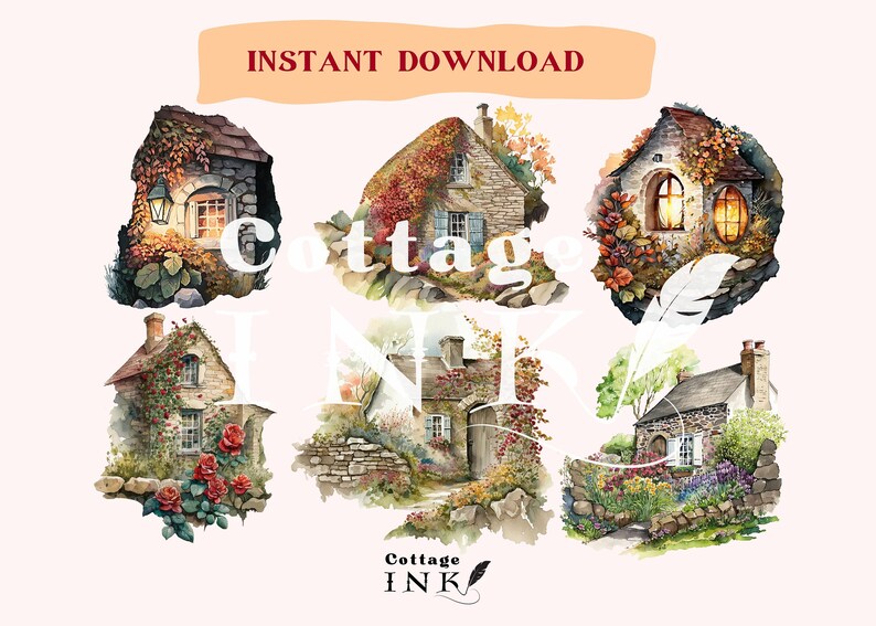 Cottage Garden Clipart Bundle, Floral Cottage Stone Wall Cliparts ...