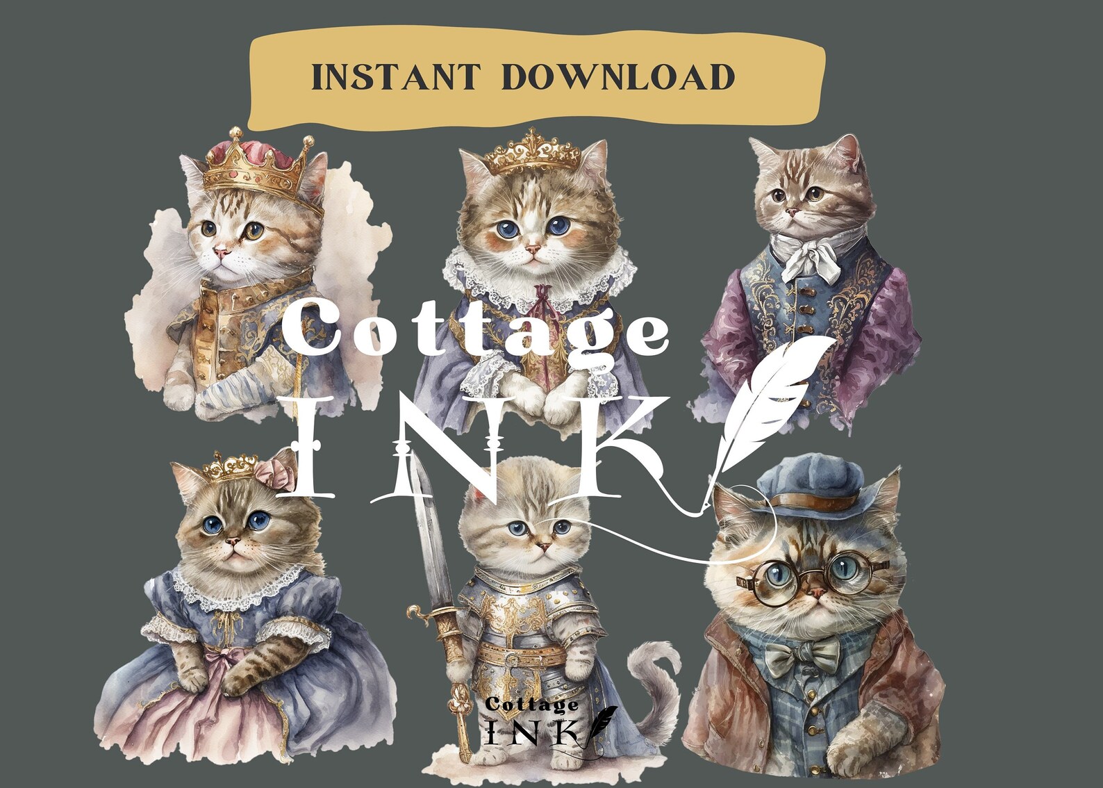 Fairy Tale Cat Clipart Bundle Watercolor Vintage Kitten - Etsy