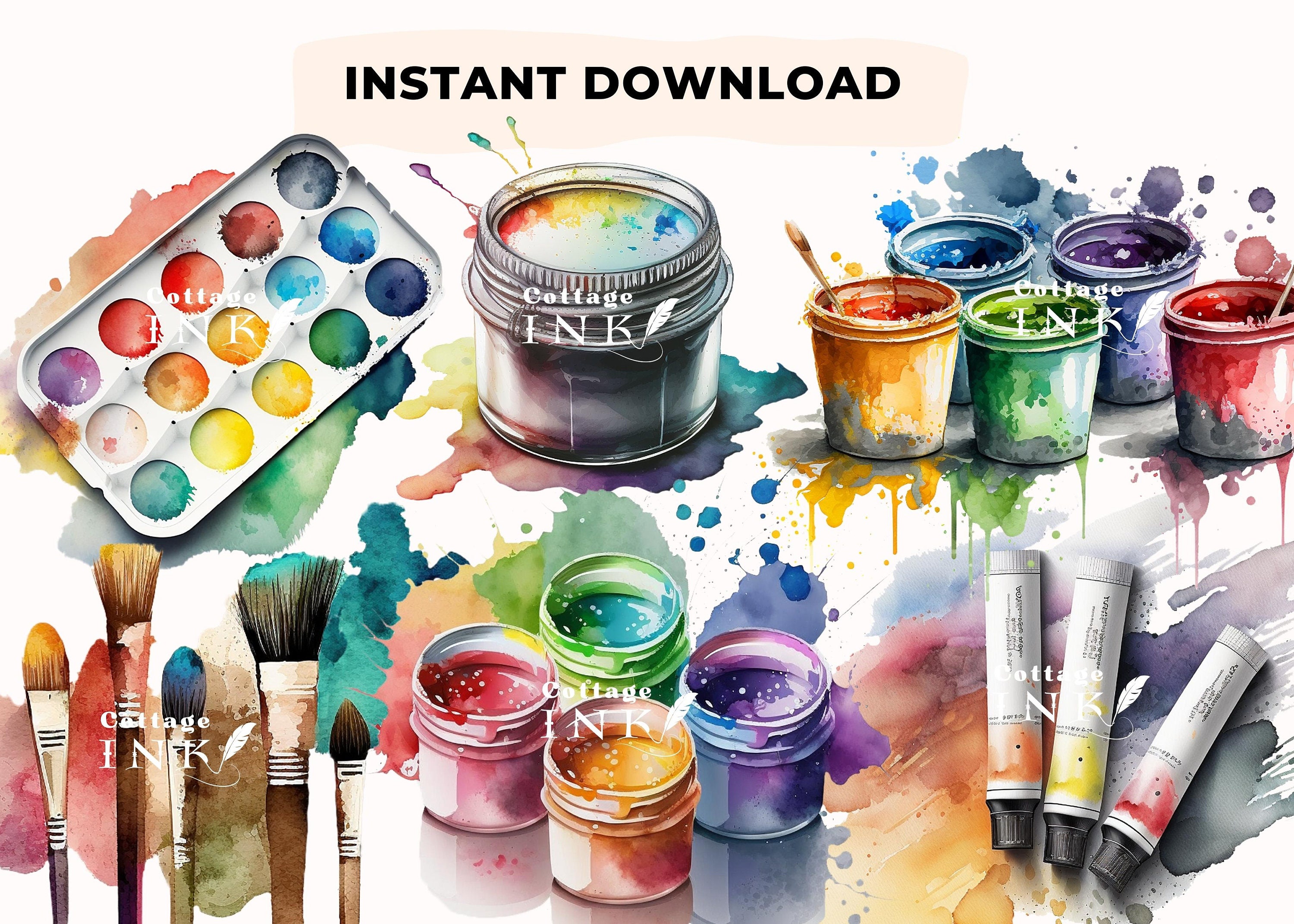 Watercolor Rainbow Painter Clipart Artist Painting Tools PNG - Etsy