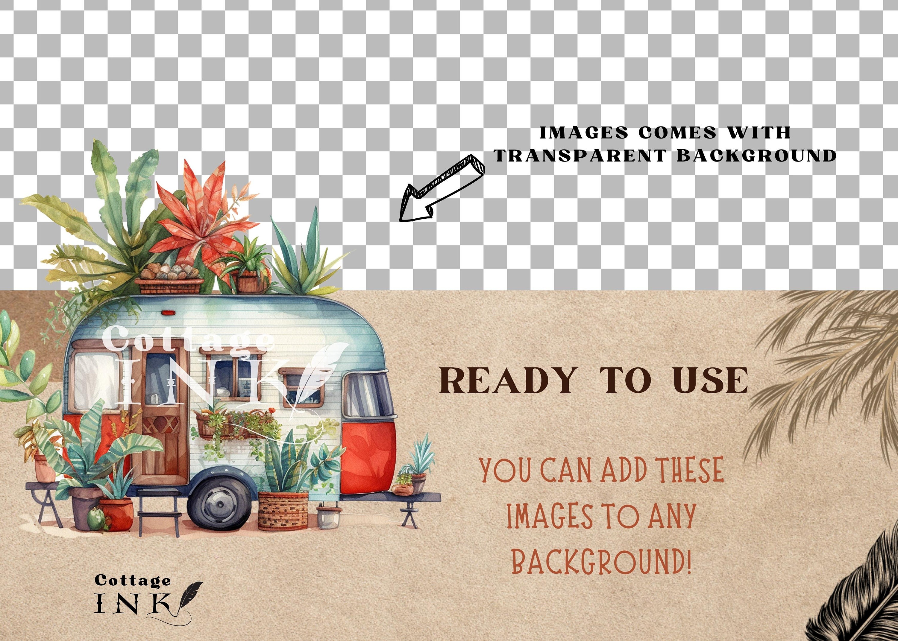 Watercolor Boho Caravan Clipart Bundle, Cute Floral Camper Vans, Cozy ...