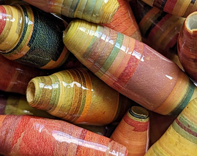 Large Multi-color Striped Paper Beads Hand Rolled Recycled Wallpaper ...