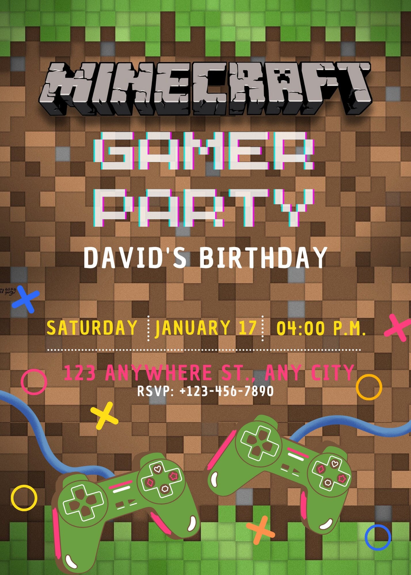 Personalized Gamer Minecraft Kids Birthday Invitation - Etsy
