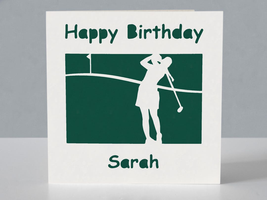 Personalised Women's Golf Birthday Card: Papercut Golfer Greetings Card ...
