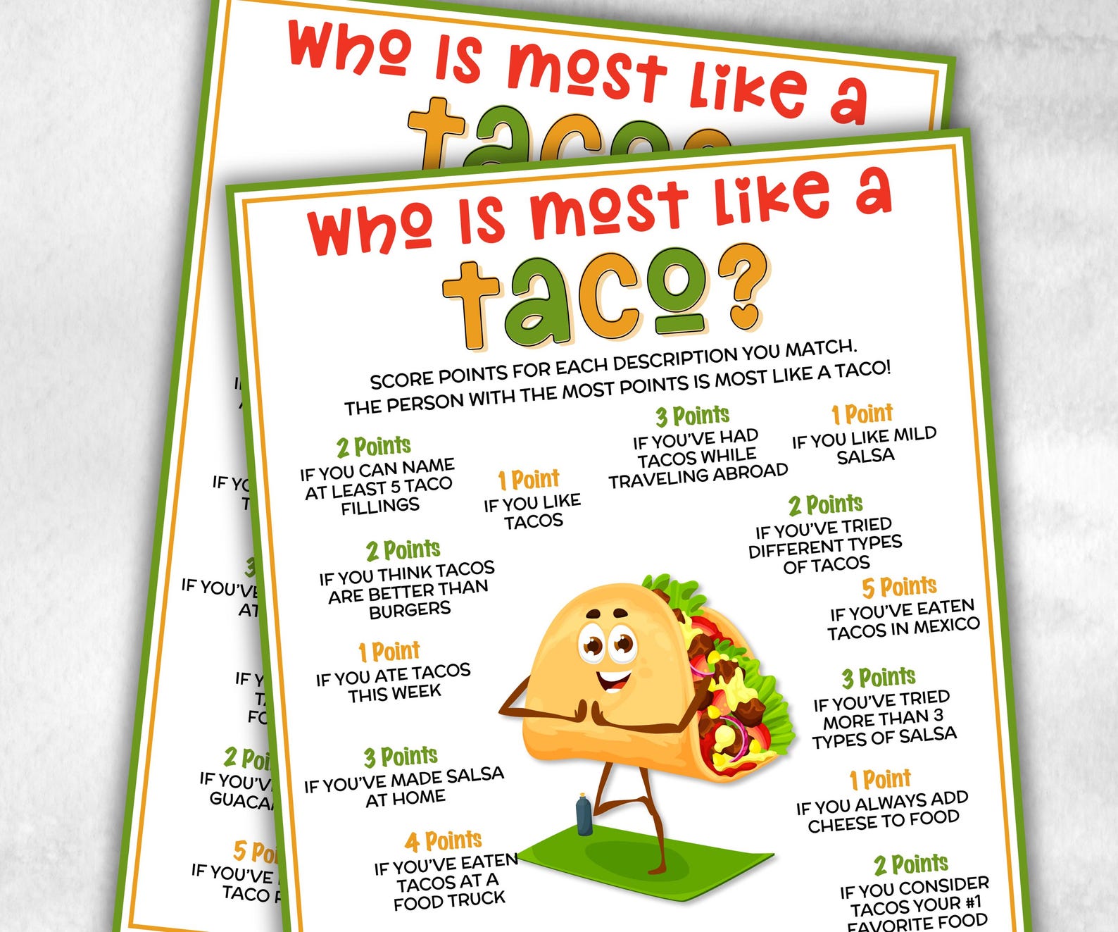 Who is Most Like a Taco, Cinco De Mayo Game, Taco Tuesday, Mexican ...