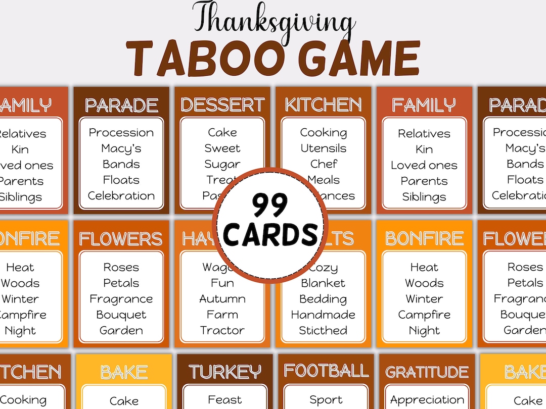 Thanksgiving Taboo Game, Fall Autumn Words Card Game, Family Reunion ...