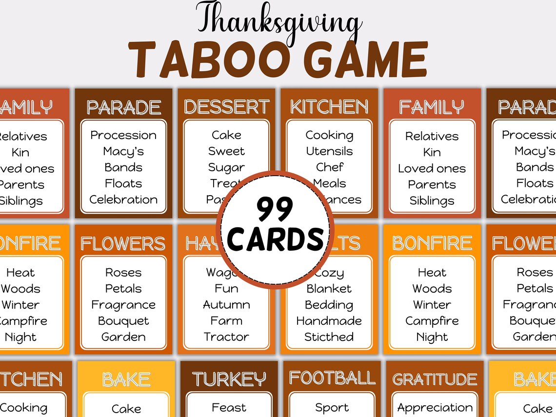 Thanksgiving Taboo Game, Fall Autumn Words Card Game, Family Reunion ...
