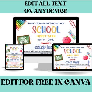 Customizable Back to School Spirit Week Flyer, PTO Schedule, Weekly ...