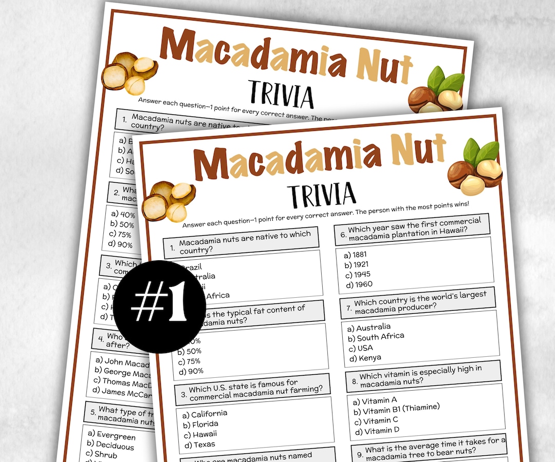 Printable Macadamia Nut Trivia, Nut Theme Birthday, Seniors Trivia ...