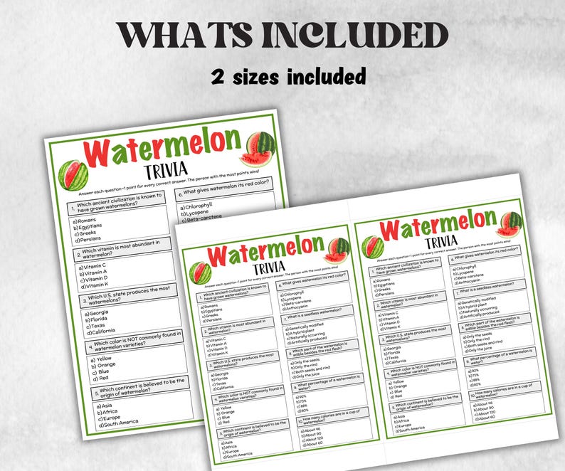 Printable Watermelon Trivia, Watermelon Theme Birthday Activity ...