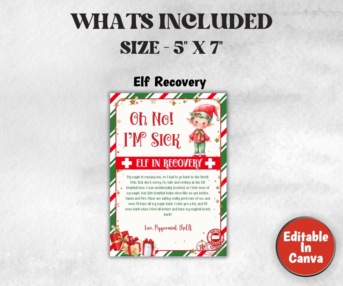 Oh No I’m Sick Elf Letter, Editable Elf Recovery Letter, Kids Elf ...