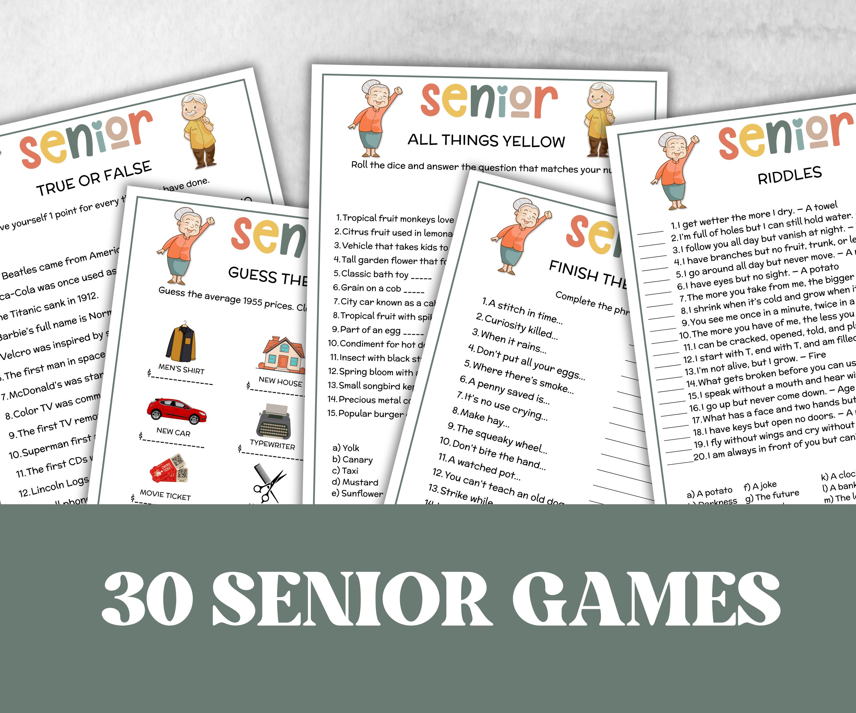 Senior Party Games Bundle, Family Game Night, Senior Conversations ...
