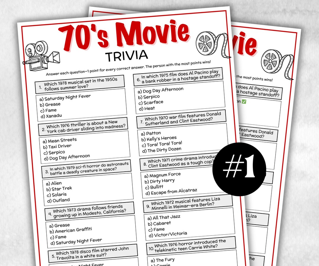1970s Movie Trivia Game, Decades Movie Quiz, Silver Screen Movie Quote ...