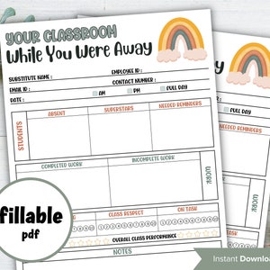 Fillable Substitute Teacher Notes I While You Were Away I Printable ...