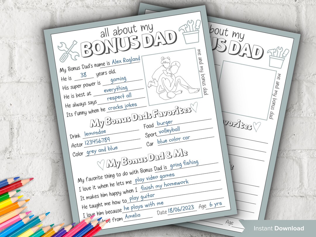 All About My Bonus Dad Fill in the Blank I Father's Day Gift I Gift for ...
