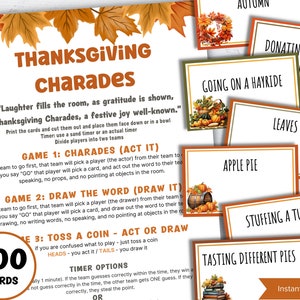 Thanksgiving Charades I Charades Pictionary I Fall Game Cards I Family ...