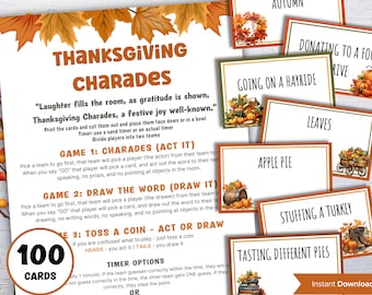Thanksgiving Charades I Charades Pictionary I Fall Game Cards I Family ...
