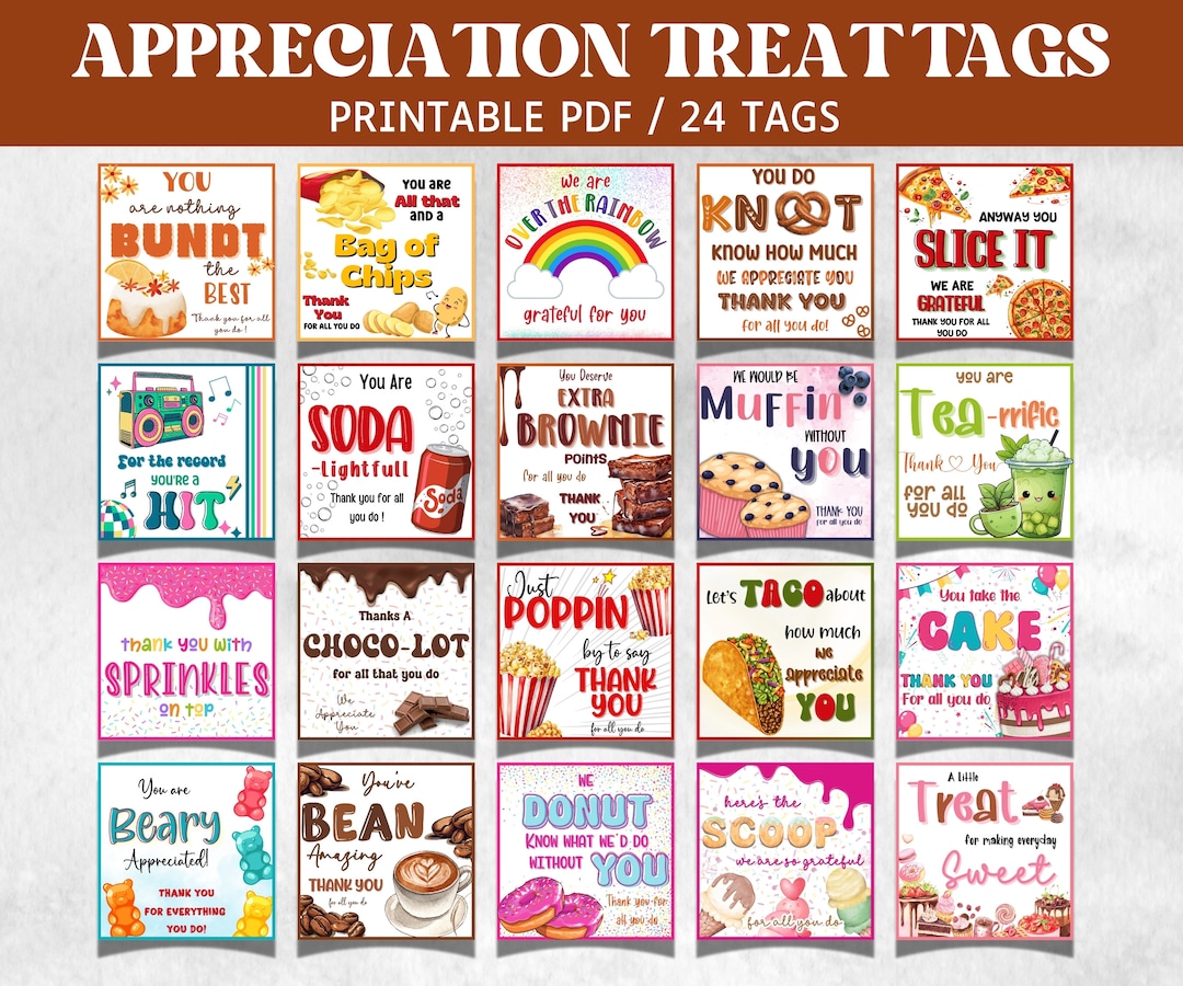 Teacher Appreciation Treat Tag, End of Year Snack Treat Tag ...