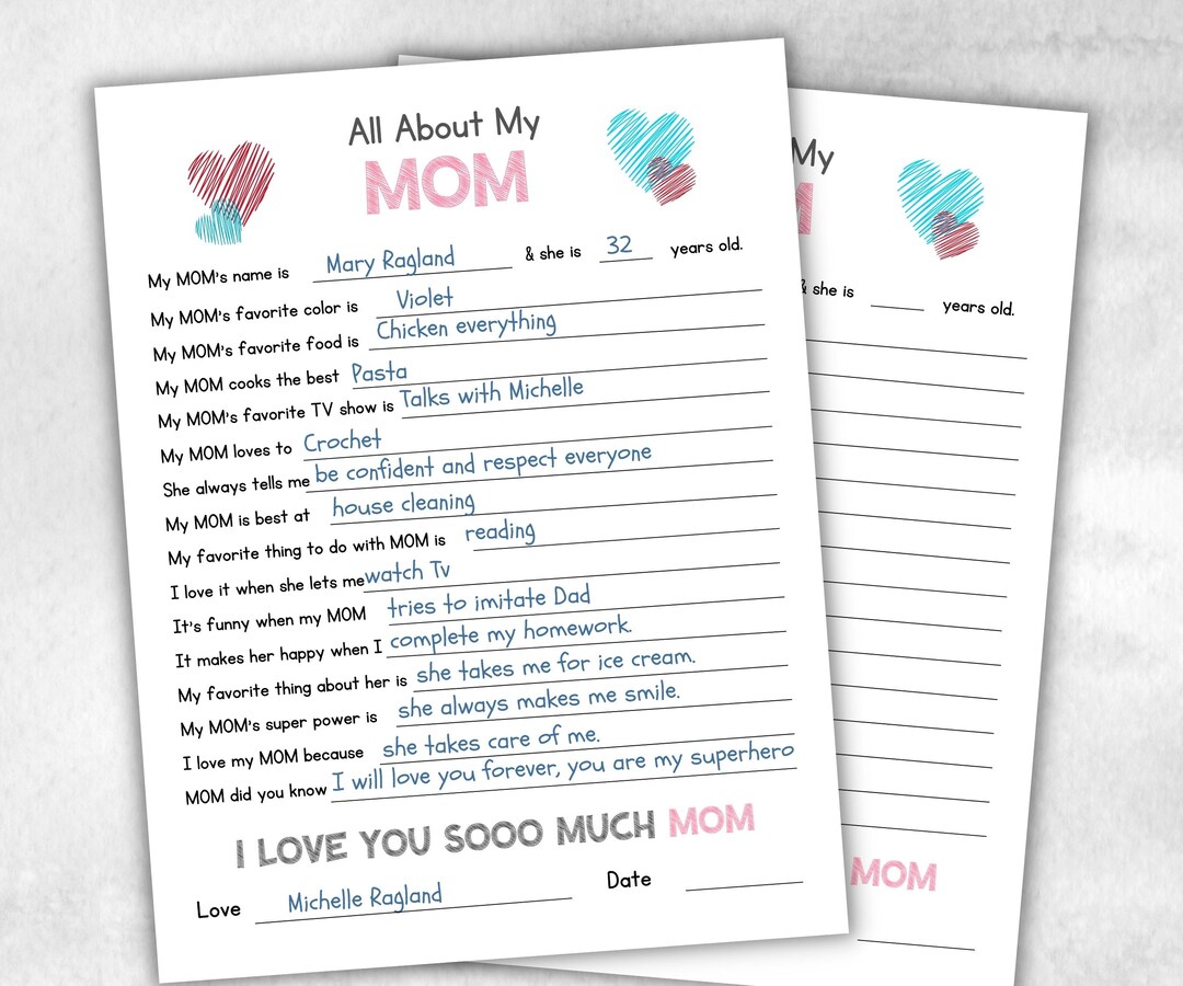 Mom Gift From Kids, All About My Mom Printable Questionnaire, Mother’s ...