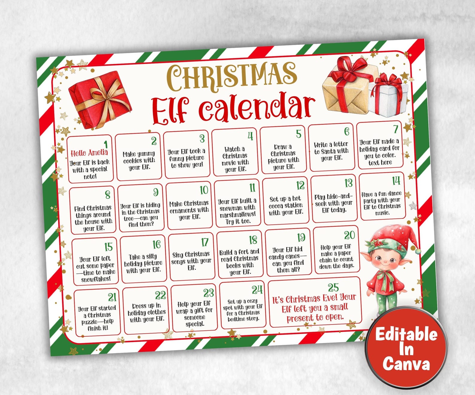 Kids Elf Advent Calendar, Christmas Planner, Christmas Elf Countdown ...
