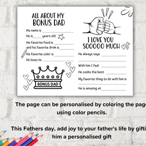 All About My Bonus Dad Fill in the Blank I Father's Day Coloring Page ...