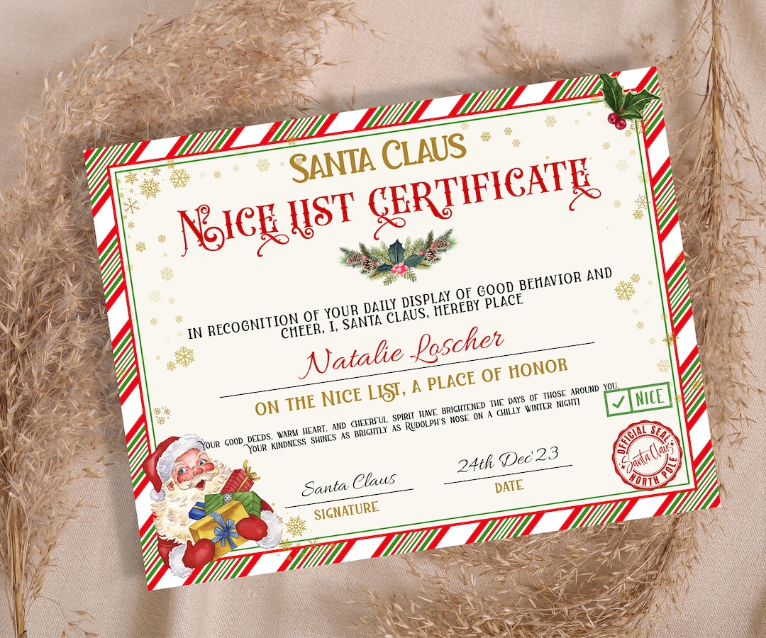 Personalized Santa, Santa Certificate, Santa Nice List, Christmas ...