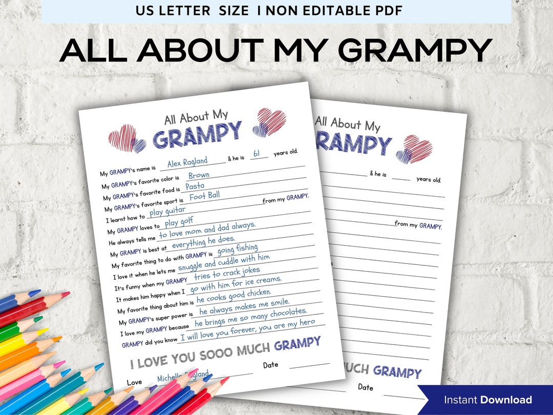 All About My Grampy Fill in the Blank I Father's Day Gift I About ...