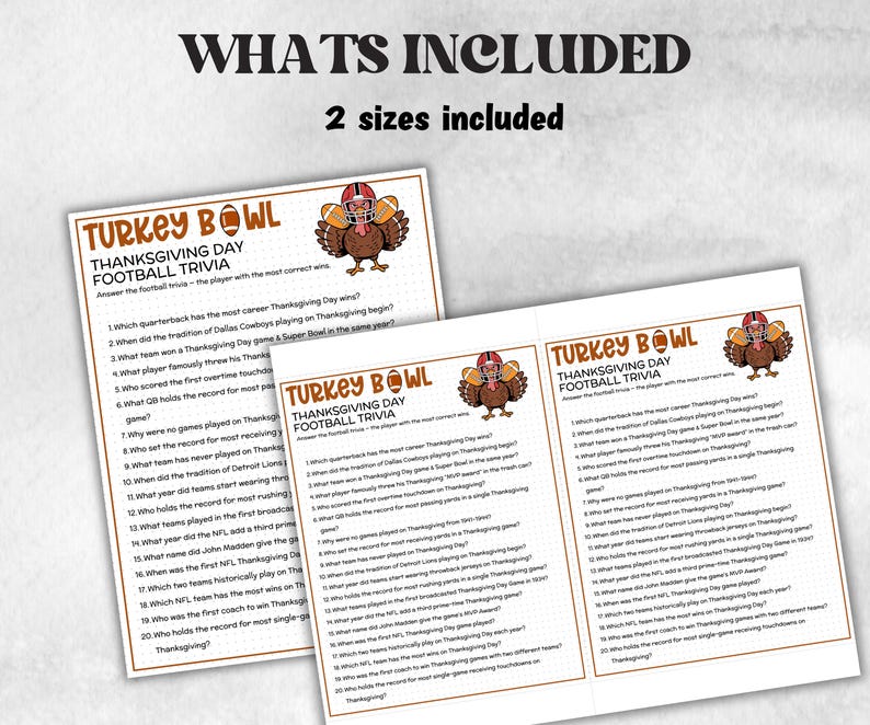 Turkey Bowl Thanksgiving Trivia, Printable Activity, Friendsgiving ...