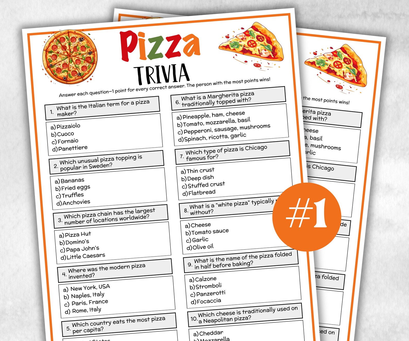 Printable Pizza Trivia, Pizza Theme Birthday Activity, Family Reunion ...