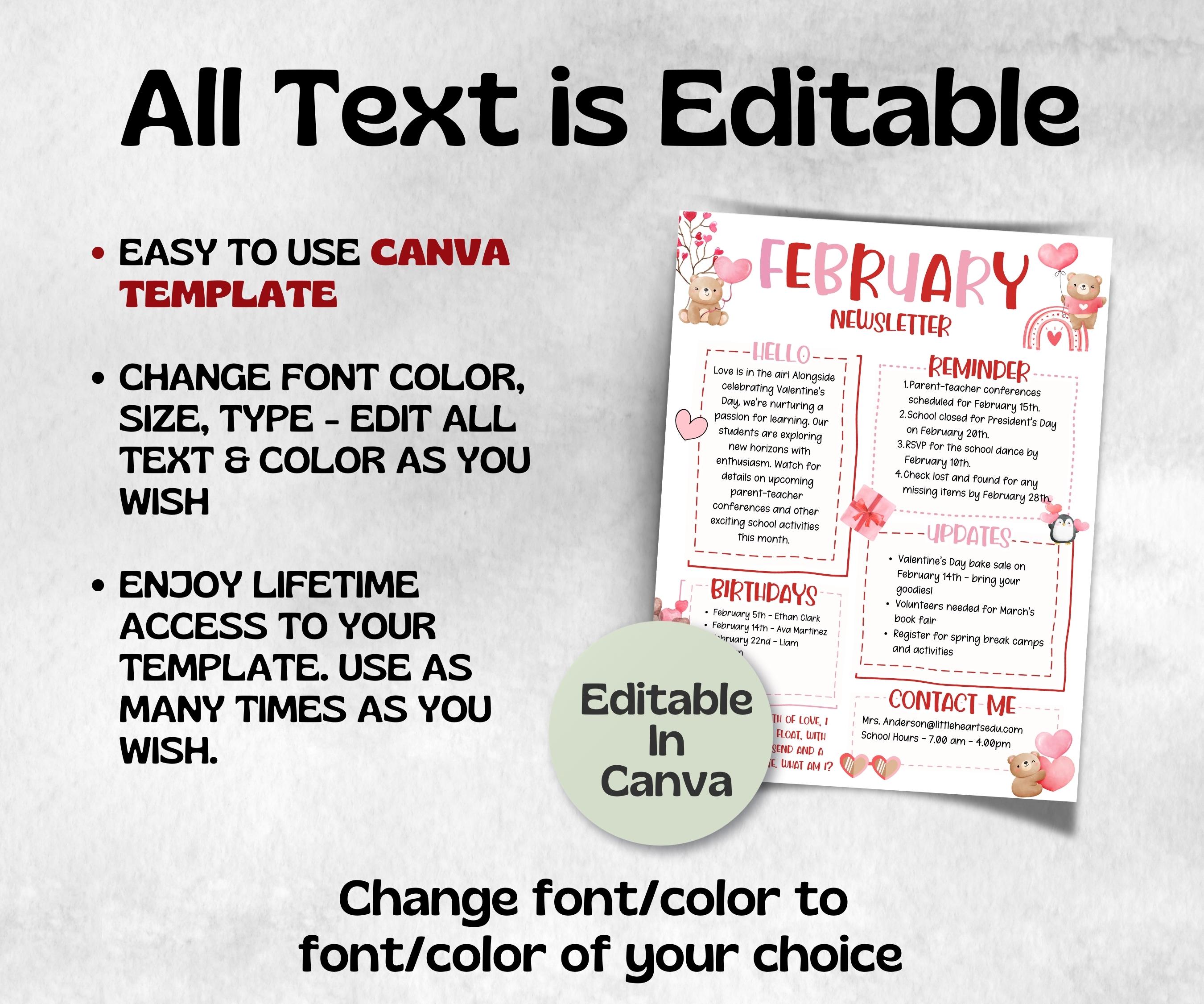 February Valentines Classroom Newsletter, Daycare Newsletter ...