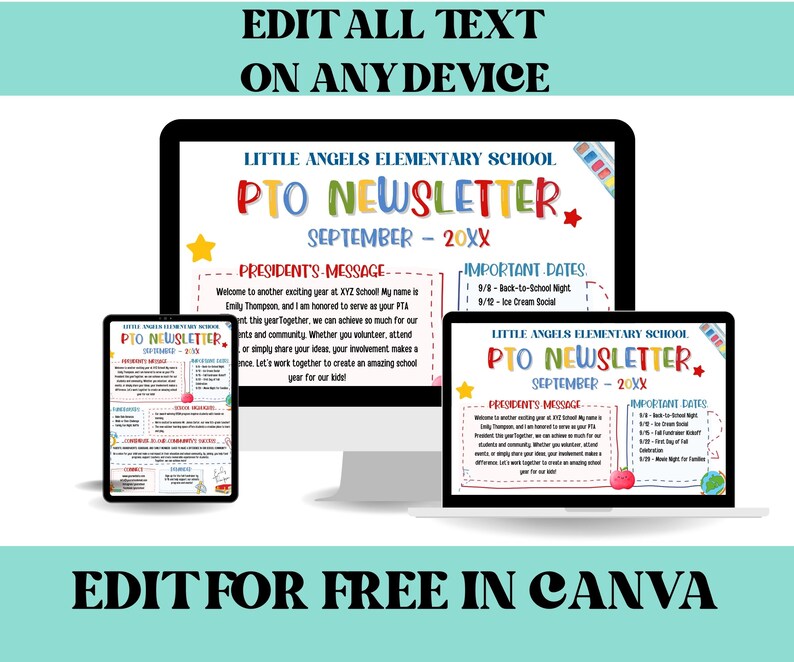 PTO PTA Newsletter, Editable Canva Template, Parent Communication ...