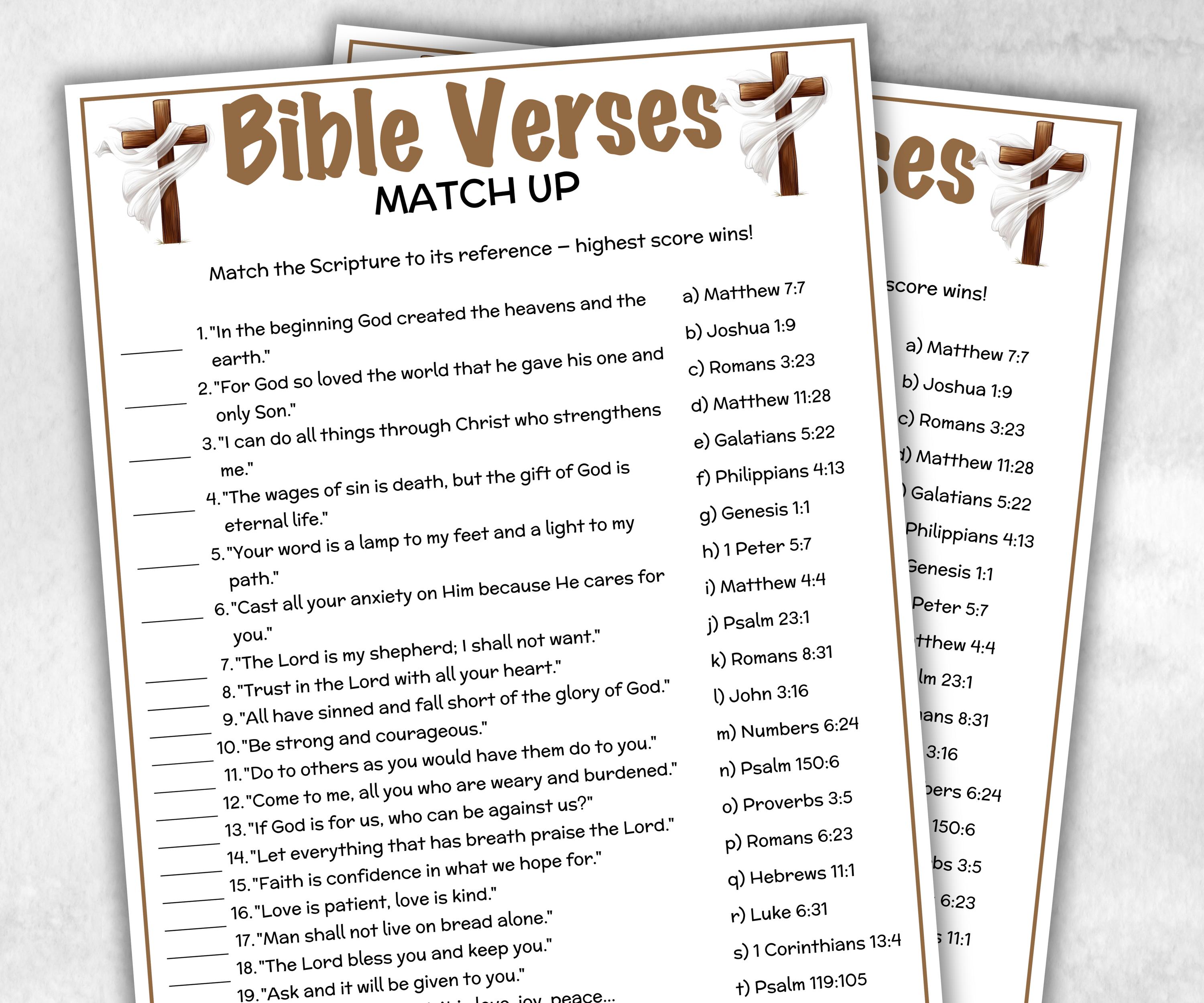 Printable Bible Verses Match up for Kid, Old Testament Activity ...