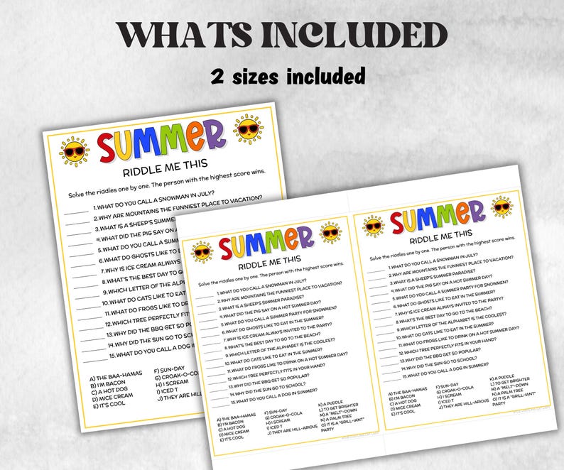 Summer Riddles, End of School Summer Activities, Summer Birthday Ocean ...