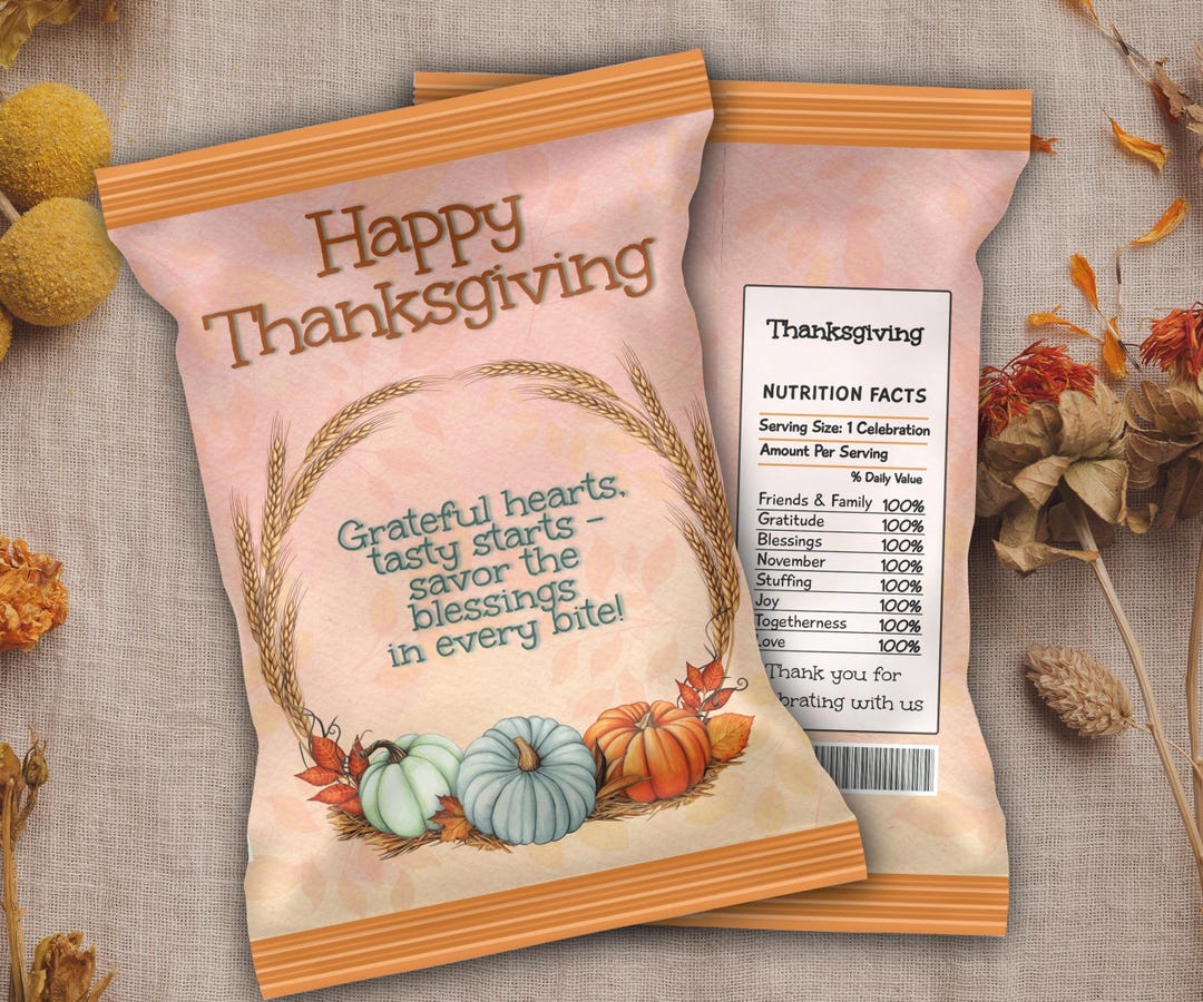 Harvest Wreath Chip Bag Template, Fall Party Favors, Thanksgiving Chip ...