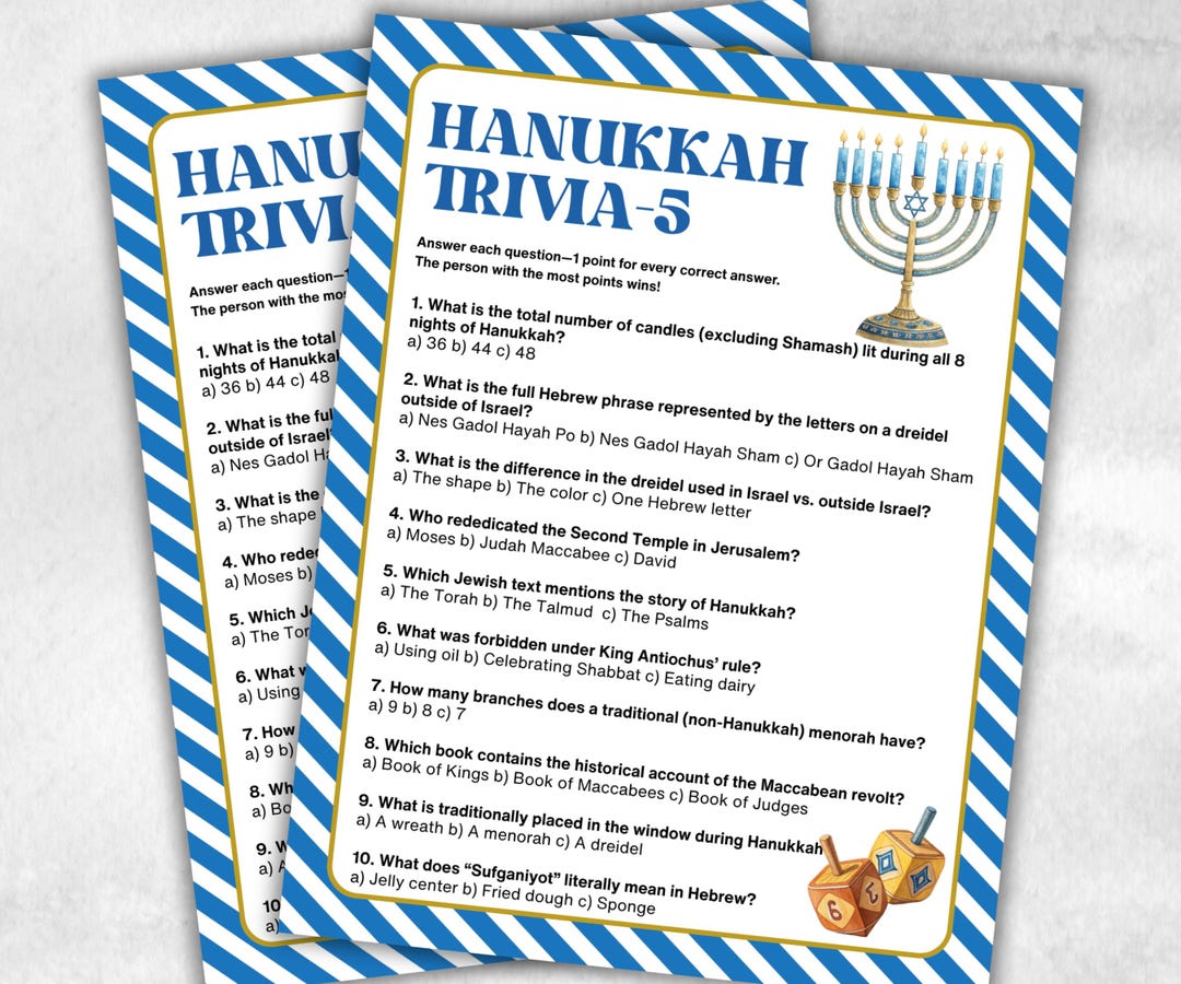 Hanukkah Trivia Fun Family Activity, Holiday Quiz Challenge, Festive ...