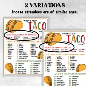What is Your Tacos Name Printable Game, Office Party, Daycare, Name ...