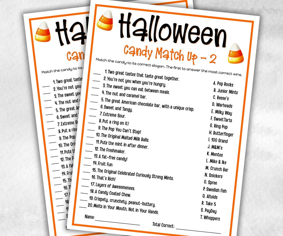 Halloween Candy Slogan Match Trivia, Candy Party Game Activity, Teen ...