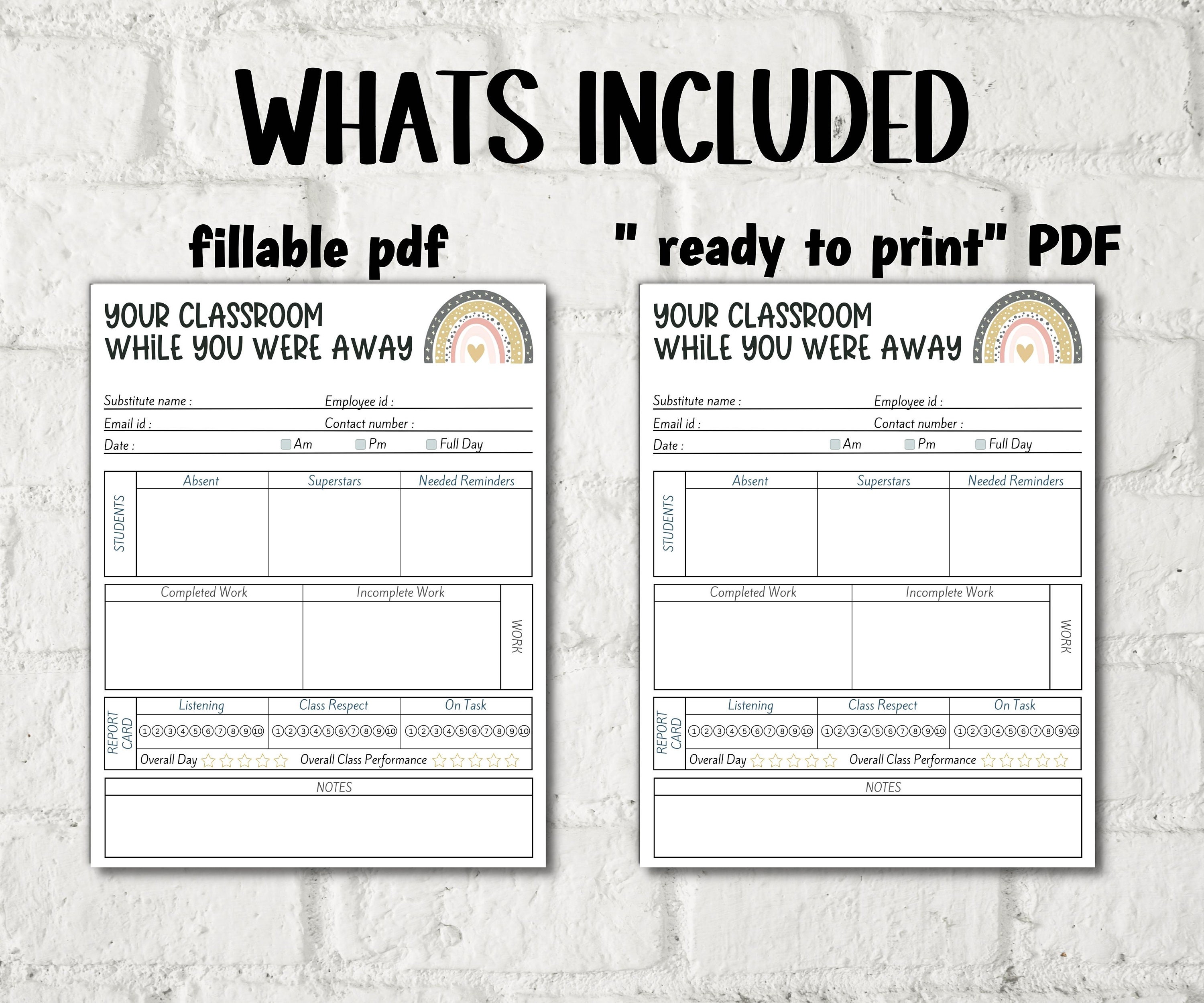 Fillable Substitute Teacher Notes I While You Were Away I - Etsy