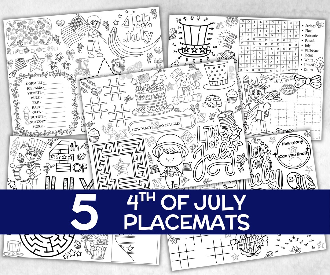 Fourth of July Placemat, Activity Placemat, Puzzles Coloring Page ...
