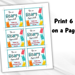 Beary Appreciated Teacher Appreciation Treat Tag, End of Year Snack Tag ...
