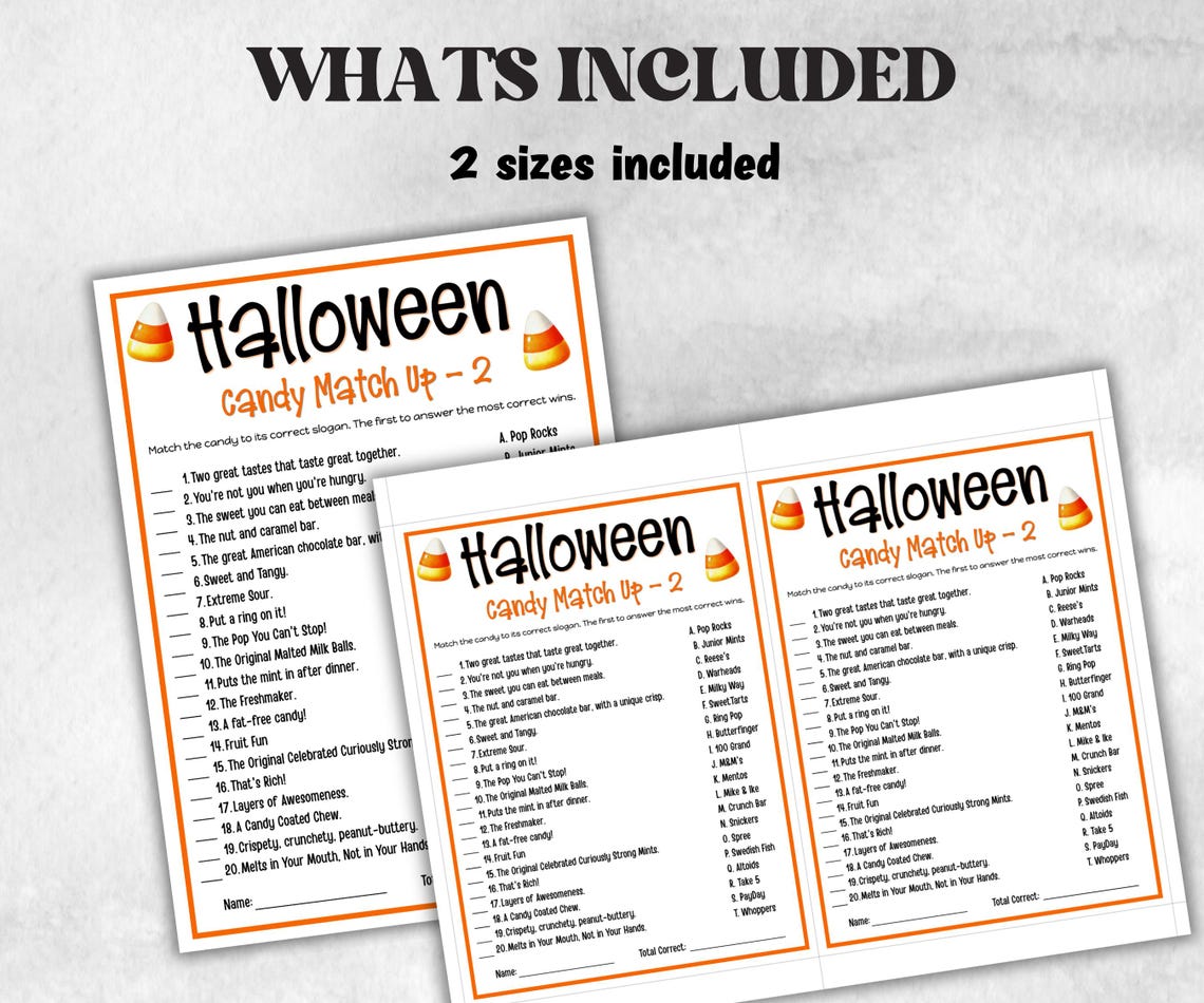 Halloween Candy Slogan Match Trivia, Candy Party Game Activity, Teen ...