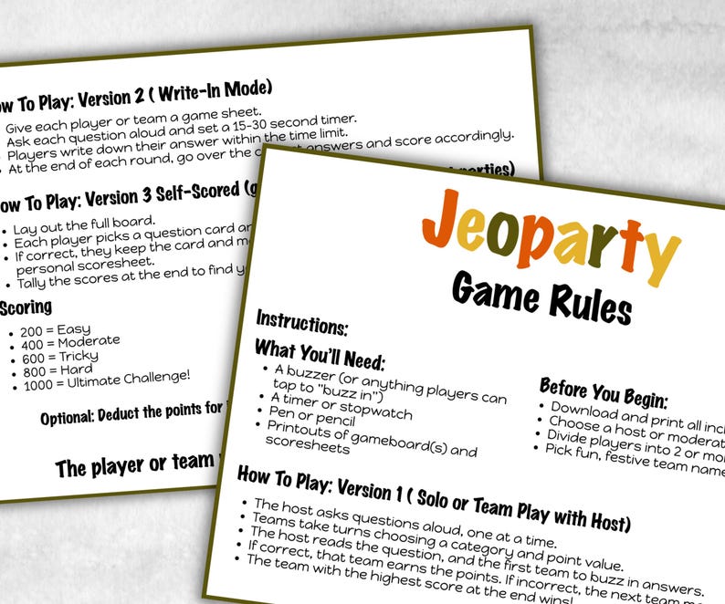 Thanksgiving Jeopardy Trivia Party, Printable Adult & Teen Activity ...