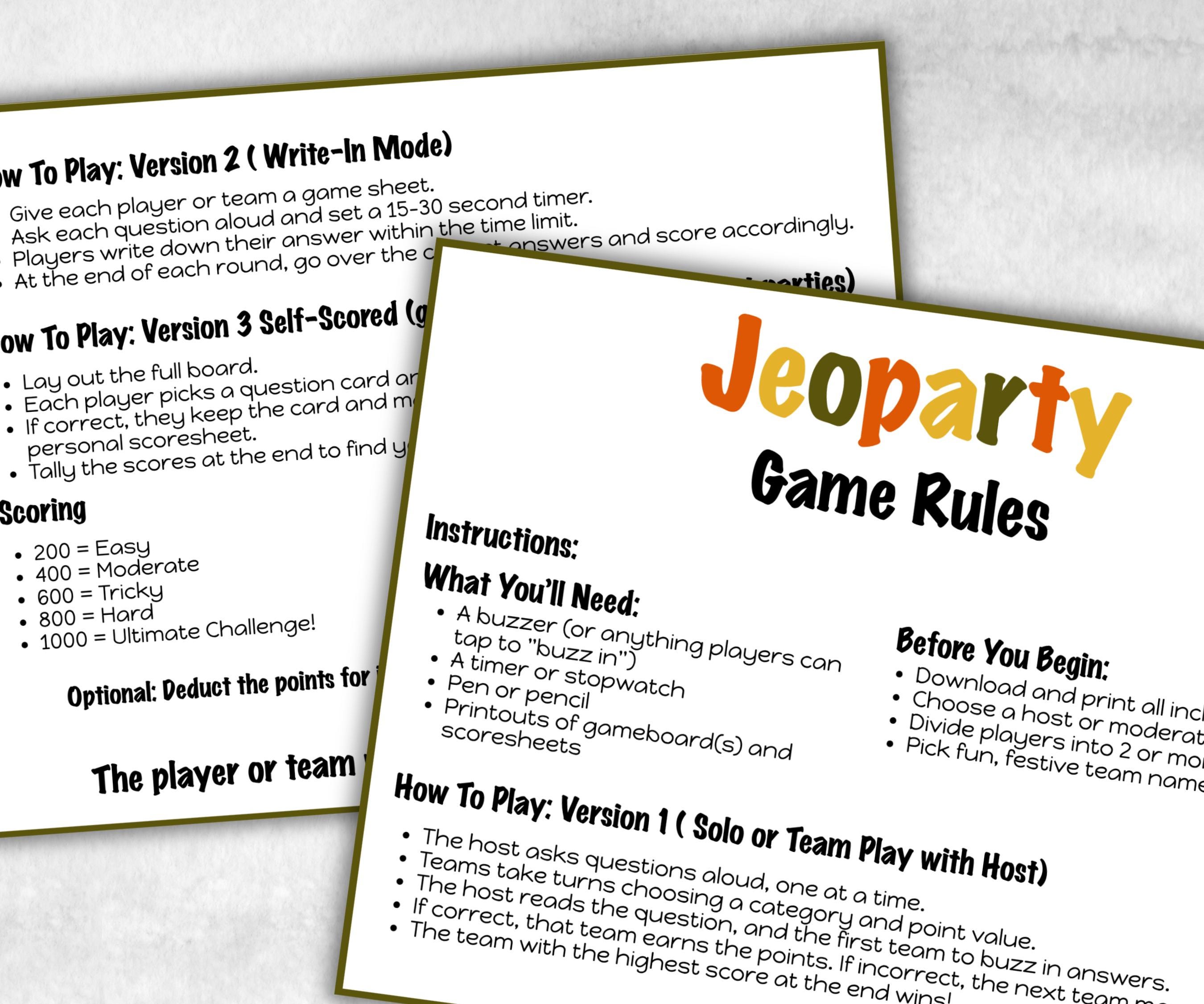 Thanksgiving Jeopardy Trivia Party, Printable Adult & Teen Activity ...