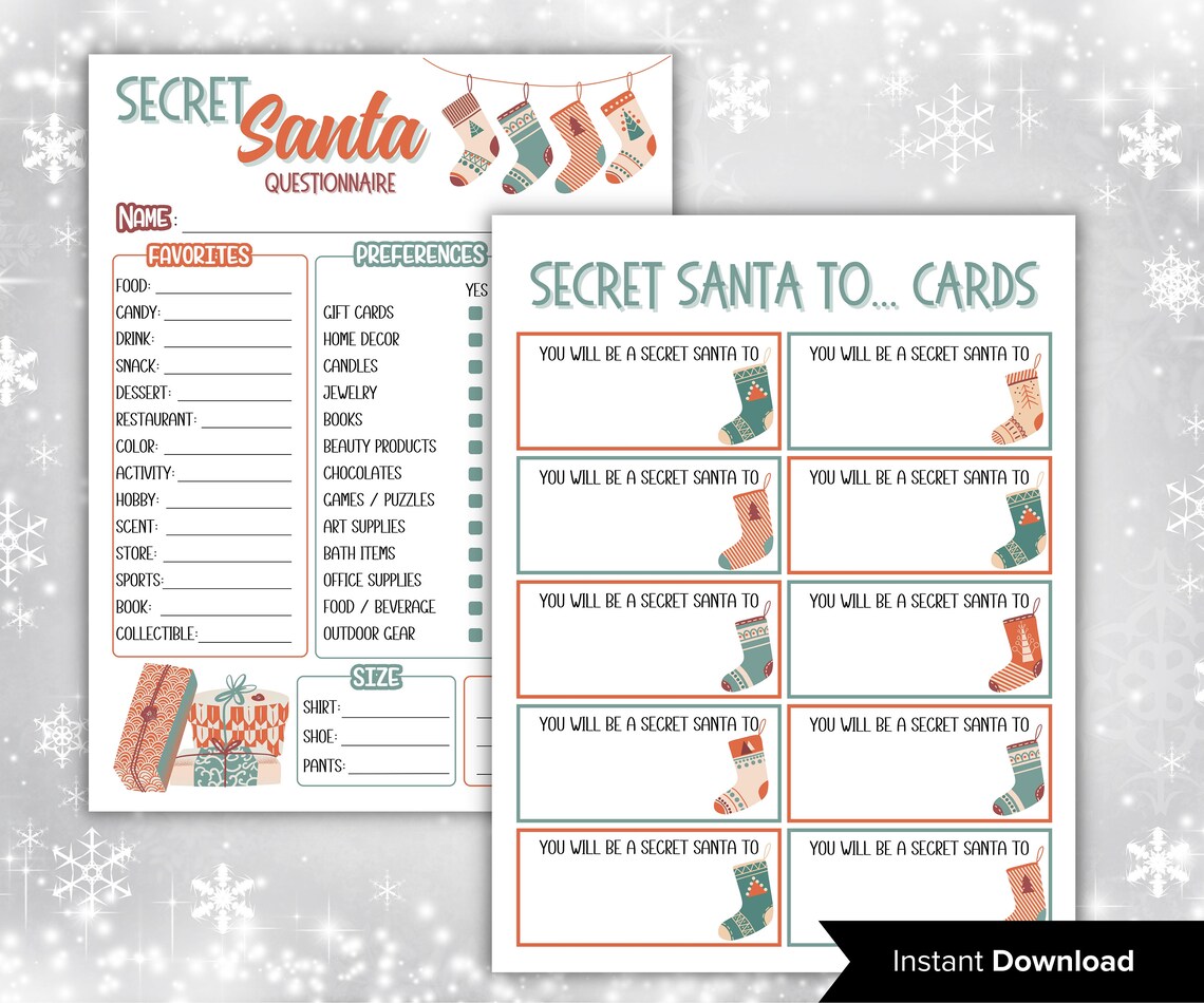 Office Gift Exchange Survey Form, Secret Santa Questionnaire for ...