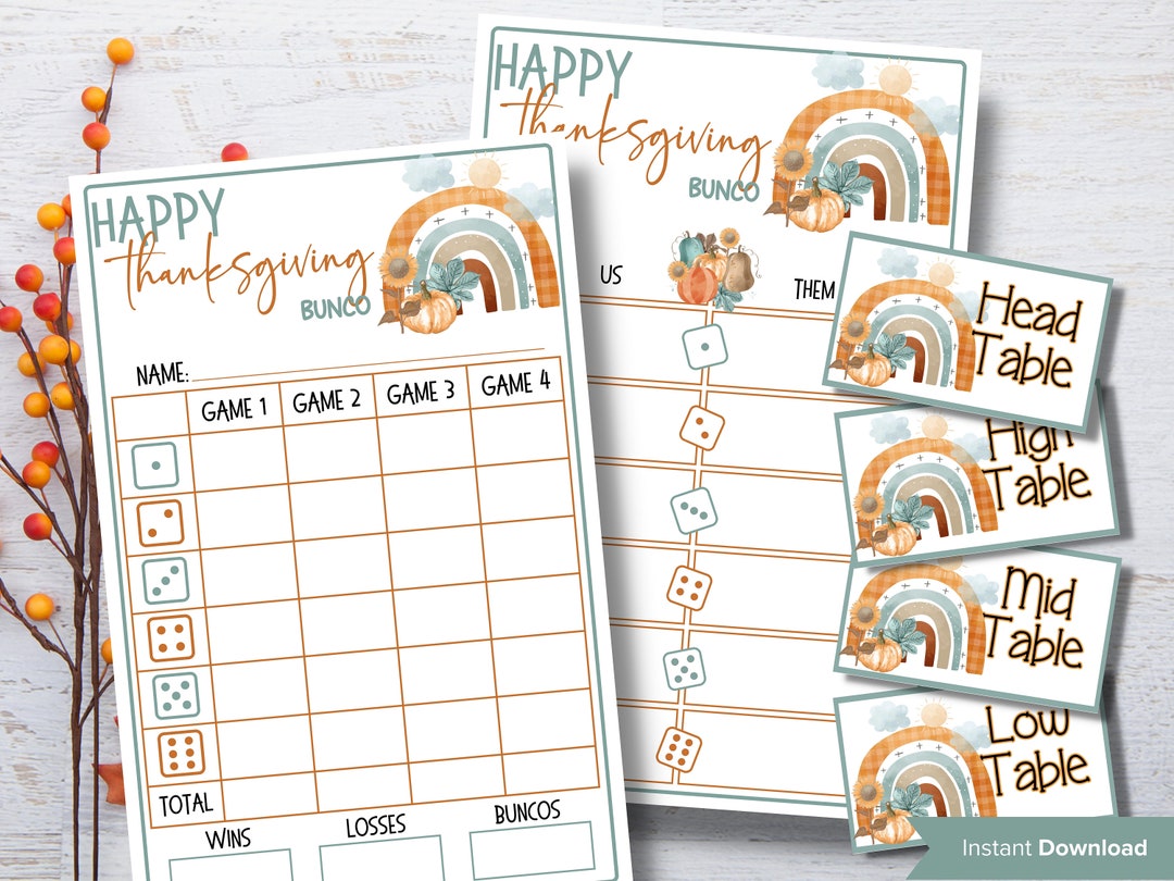 Thanksgiving Printable Bunco Cards I Bunco Score Cards I Bunco Score ...