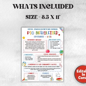 PTO PTA Newsletter, Editable Canva Template, Parent Communication ...