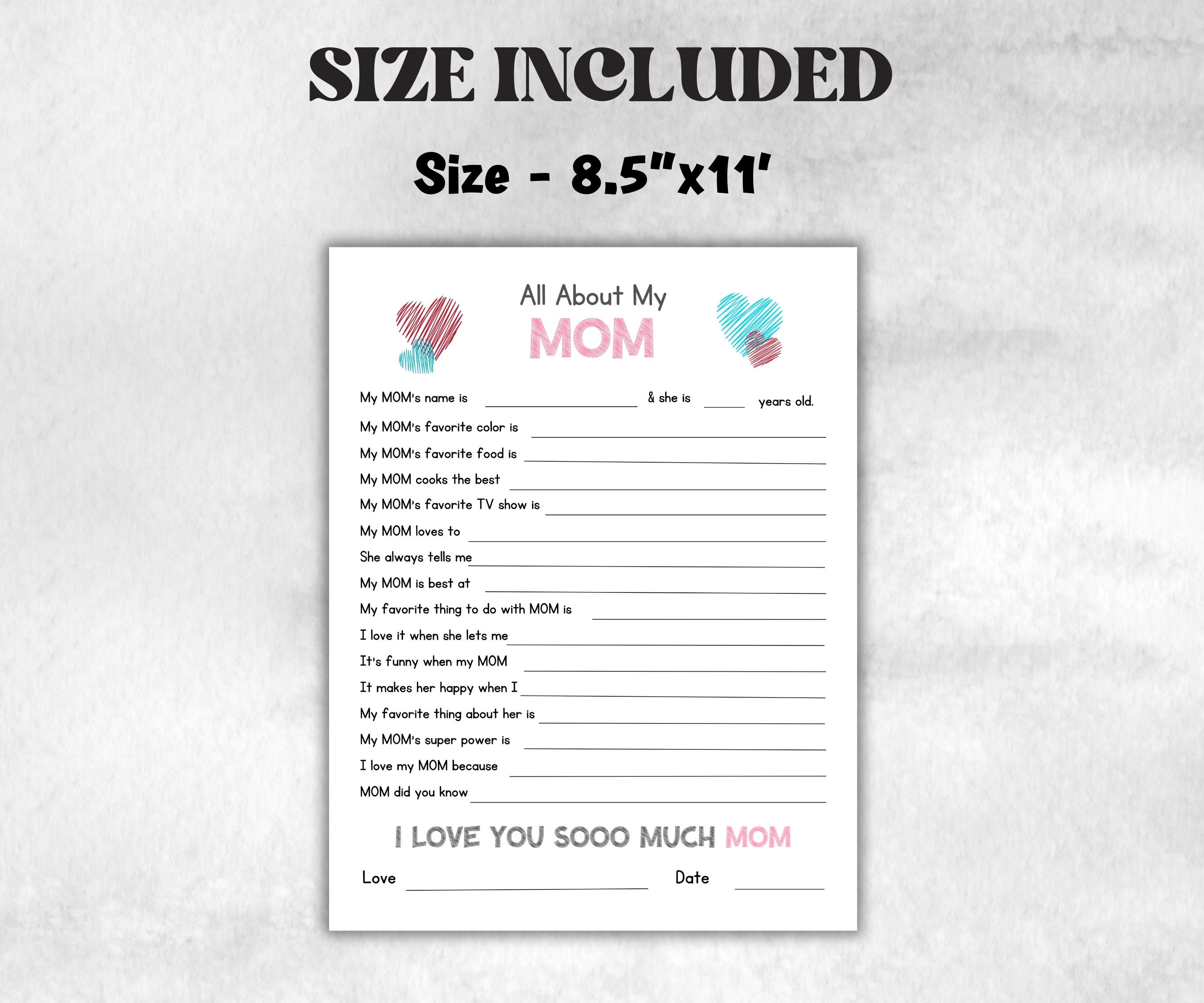 Mom Gift From Kids, All About My Mom Printable Questionnaire, Mother’s ...